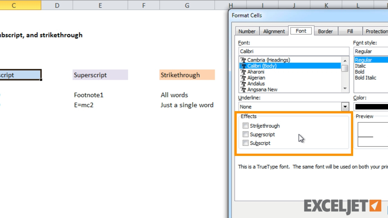 Excel tutorial: How to apply subscript, superscript, and strikethrough ... Excel tutorial: How to apply subscript, superscript, and strikethrough ...